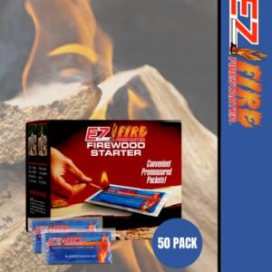 EZ FIRE FIRESTARTER for Fireplace, Campfire, or Grills. Safe, All Purpose, Effective, Waterproof, Windproof Fire Starter Gel Packets for Indoor or Outdoor Use. 50 Pack