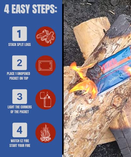 EZ FIRE FIRESTARTER for Fireplace, Campfire, or Grills. Safe, All Purpose, Effective, Waterproof, Windproof Fire Starter Gel Packets for Indoor or Outdoor Use. 50 Pack