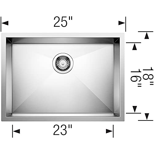 BLANCO Single Bowl 442079 QUATRUS R0 Medium ADA Undermount Kitchen Sink, Satin