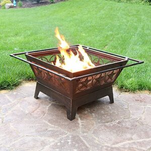 Sunnydaze Northern Galaxy 32-Inch Heavy-Duty Square Fire Pit with Cooking Grill Grate, Spark Screen, and Fireplace Poker