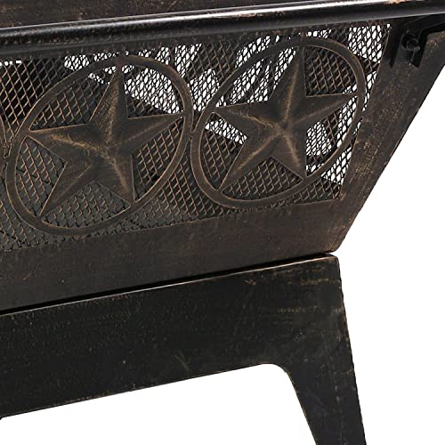 Sunnydaze Northern Galaxy 32-Inch Heavy-Duty Square Fire Pit with Cooking Grill Grate, Spark Screen, and Fireplace Poker