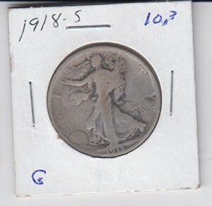 1918 s walking liberty average circulated half dollar good