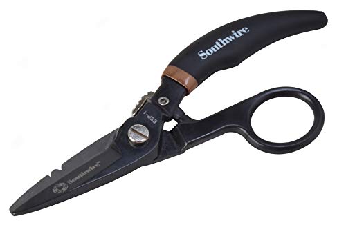 Southwire - ESP-1 Tools & Equipment ESP1 Electrician Scissors DataComm Snips, Durable Serrated Blade, Built in Notches, Precise Control, Textured Grip Handle for Added Comfort, Nickle Finished Plate