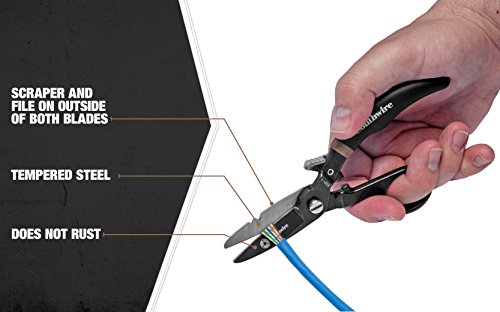 Southwire - ESP-1 Tools & Equipment ESP1 Electrician Scissors DataComm Snips, Durable Serrated Blade, Built in Notches, Precise Control, Textured Grip Handle for Added Comfort, Nickle Finished Plate