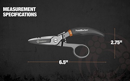 Southwire - ESP-1 Tools & Equipment ESP1 Electrician Scissors DataComm Snips, Durable Serrated Blade, Built in Notches, Precise Control, Textured Grip Handle for Added Comfort, Nickle Finished Plate