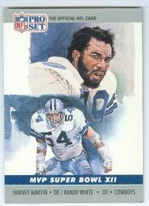 harvey martin and randy white football card (dallas cowboys) 1990 pro set #12 super bowl mvps