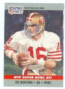 joe montana football card (san francisco 49ers) 1990 pro set #16 super bowl mvp xvi