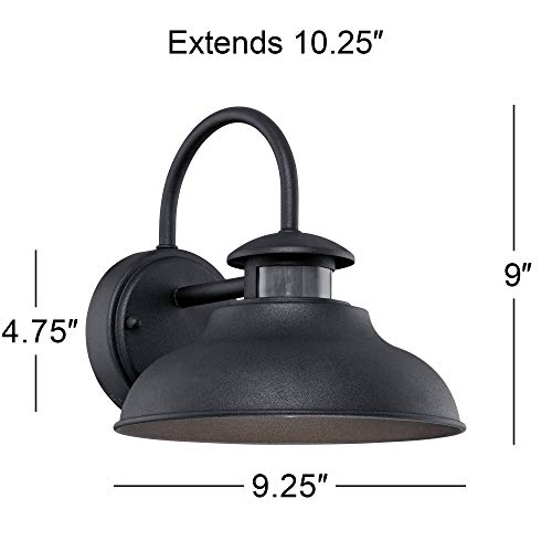 John Timberland Midland Urban Barn Industrial Outdoor Wall Light Fixture LED Black Metal 9" Gooseneck Arm Motion Sensor Dusk to Dawn for House Porch Patio Outside Deck Garage Front Door Garden