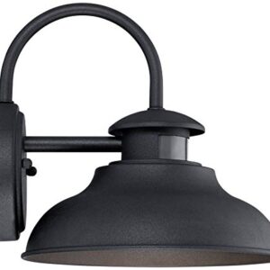 John Timberland Midland Urban Barn Industrial Outdoor Wall Light Fixture LED Black Metal 9" Gooseneck Arm Motion Sensor Dusk to Dawn for House Porch Patio Outside Deck Garage Front Door Garden