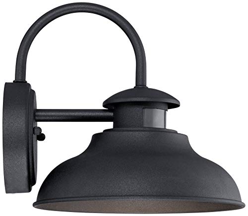 John Timberland Midland Urban Barn Industrial Outdoor Wall Light Fixture LED Black Metal 9" Gooseneck Arm Motion Sensor Dusk to Dawn for House Porch Patio Outside Deck Garage Front Door Garden