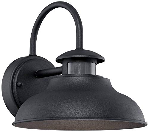 John Timberland Midland Urban Barn Industrial Outdoor Wall Light Fixture LED Black Metal 9" Gooseneck Arm Motion Sensor Dusk to Dawn for House Porch Patio Outside Deck Garage Front Door Garden