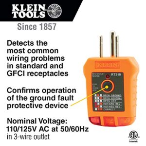 Klein Tools RT210 Outlet Tester, Receptacle Tester for GFCI / Standard North American AC Electrical Outlets, Detects Common Wiring Problems