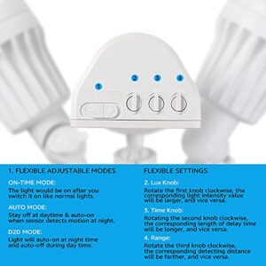 LEONLITE COB LED Security Light, Commercial Motion Sensor Flood Lights Outdoor, 3 Modes Motion Detector+Dusk to Dawn+Switch Control, 100-277V, Adjustable 2-Head, IP65, 5000K Daylight, ETL, White