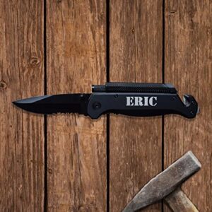 Custom Engraved Survival Rescue Tactical Pocket Knife - Customized Personalized Groomsmen Knife Gifts (Black)