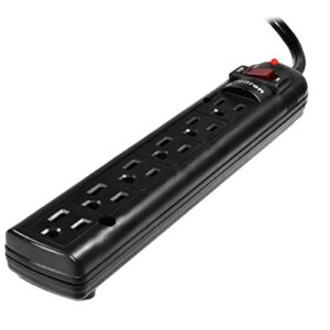 weltron 6 outlet black surge protector power strip, wall mount, 750 joules, long 20 foot cord cable