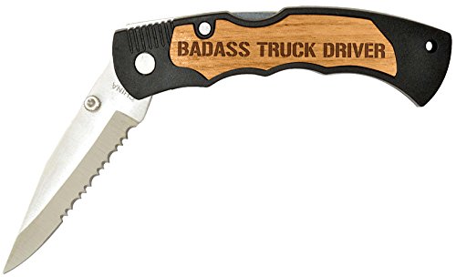 Personalized Gifts Father's Day Gift for Dad Badass Truck Driver Laser Engraved Stainless Steel Folding Pocket Knife