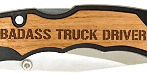 Personalized Gifts Father's Day Gift for Dad Badass Truck Driver Laser Engraved Stainless Steel Folding Pocket Knife