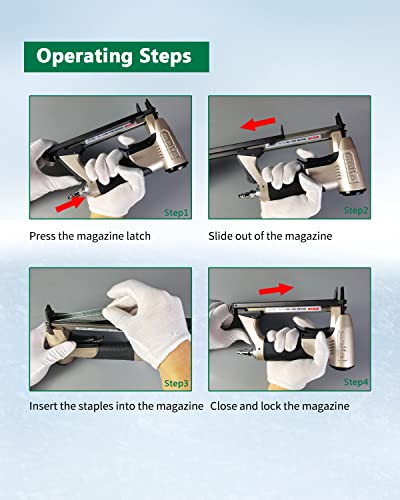 meite MT7116S Pneumatic Upholstery Stapler 22 Gauge 71 Series 3/8" Crown Industrial Fine Wire Stapler with Safety