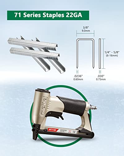 meite MT7116S Pneumatic Upholstery Stapler 22 Gauge 71 Series 3/8" Crown Industrial Fine Wire Stapler with Safety