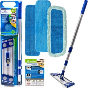 professional dredge microfiber flat mop system for hardwood tile laminate & vinyl floors with 3 washable wet dry dust cleaning pads - good for kitchen & bathroom too - extendable & collapsible handle