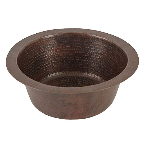 Premier Copper Products BR12DB2 12-inch Round Hammered Copper Bar Sink with 2-inch Drain Opening