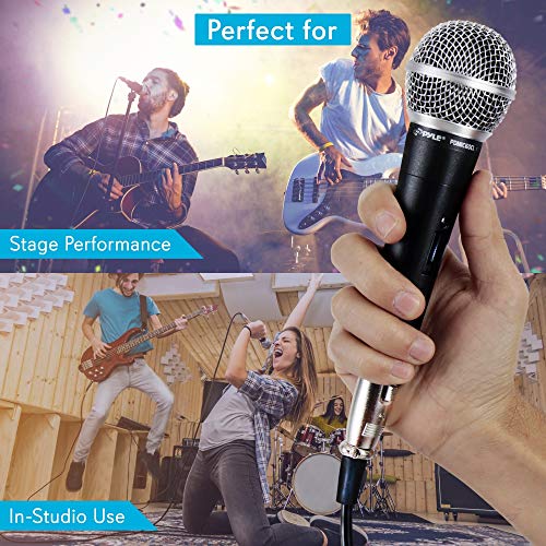 Pyle Professional Dynamic Vocal Microphone - Moving Coil Dynamic Cardioid Unidirectional Handheld Microphone with ON/OFF Switch Includes 15ft XLR Audio Cable to 1/4'' Audio Connection - PDMIC59,Black