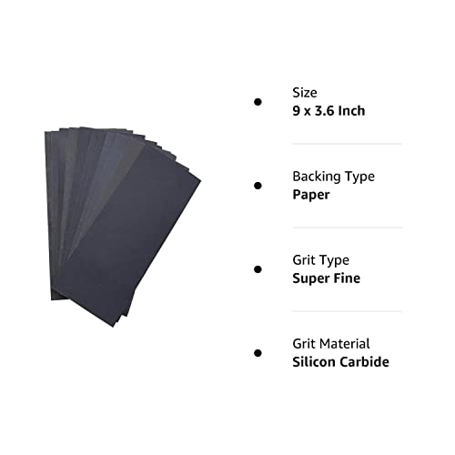 LANHU Abrasive Dry Wet Waterproof Sandpaper Sheets Assorted Grit of 400/600/ 800/1000/ 1200/1500 for Furniture, Hobbies and Home Improvement, 12 Sheets (9 x 3.6 Inch), For Wood