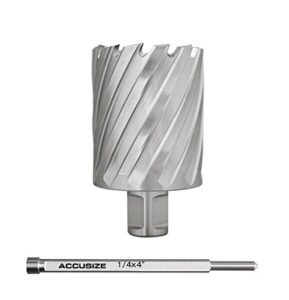 accusize industrial tools 1-3/8'' diameter by 2'' depth hss annular cutter plus 1 pilot pin, 3/4'' weldon shank, 2081-2027pin