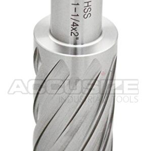 Accusize Industrial Tools 1-1/4'' Diameter x 2'' Depth Hss Annular Cutter Set and 1 Pilot Pin, 3/4'' Shank, 2081-2025pin