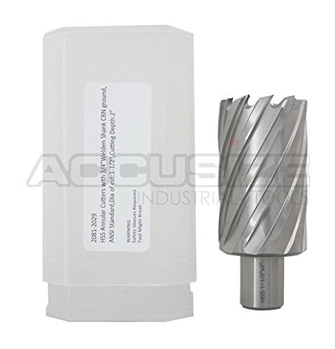 Accusize Industrial Tools 1-1/2'' Diameter by 2'' Depth Hss Annular Cutter Plus 1 Pilot Pin, 3/4'' Weldon Shank, 2081-2029pin