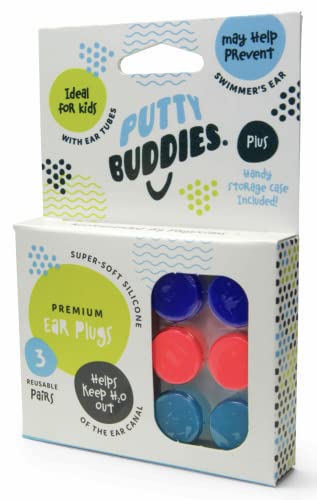 PUTTY BUDDIES Original Swimming Earplugs 3-Pair Pack (Purple/Teal/Magenta)