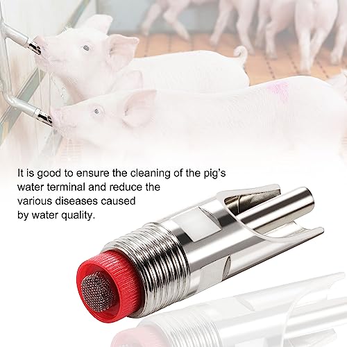 uxcell 2 Pcs Stainless Steel Pig Water Nipple with 1/2 BSP Thread Red Cap Automatic Pig Nipple Drinker Feeder Waterer for Pigs Livestock