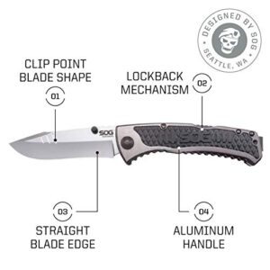 SOG Pocket Knife and Folding Knife - Sideswipe EDC Knife, Flip Knife with 3.4 Inch Assisted Opening Blade and Reversible Pocket Clip,Grey