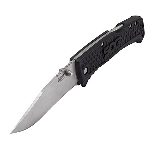 SOG Pocket Knife and Folding Knife - Traction EDC Knife, Work Knife and Folding Pocket Knife with 3.5 Inch Satin Blade, GRN Handle and Clip (TD1011-CP),Black