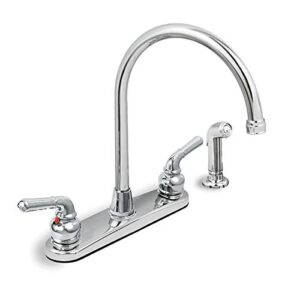 highcraft 393ii kitchen faucet, high arc swivel spout, chrome plated finish, lead-free construction, pull out side spray hose, 2 operate metal handle 1.5 gpm flow rate easy to use