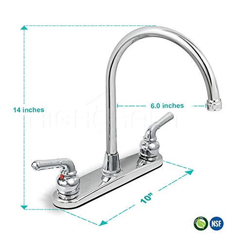 Highcraft 393II Kitchen Faucet, High Arc Swivel Spout, Chrome Plated Finish, Lead-Free Construction, Pull Out Side Spray Hose, 2 Operate Metal Handle 1.5 GPM Flow Rate Easy to Use