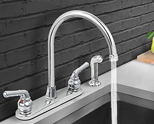 Highcraft 393II Kitchen Faucet, High Arc Swivel Spout, Chrome Plated Finish, Lead-Free Construction, Pull Out Side Spray Hose, 2 Operate Metal Handle 1.5 GPM Flow Rate Easy to Use