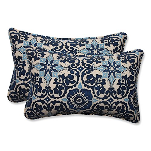 Pillow Perfect - 586670 Outdoor/Indoor Woodblock Prism Lumbar Pillows, 11.5" x 18.5", Blue, 2 Pack