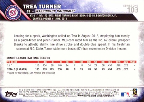 2016 Topps Baseball #103 Trea Turner Rookie Card