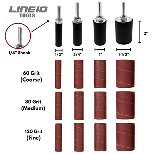 LINE10 Tools 16 Pack Sanding Drum and Sleeves Set for Drill, 2-inch Long, 60, 80 and 120 Grit