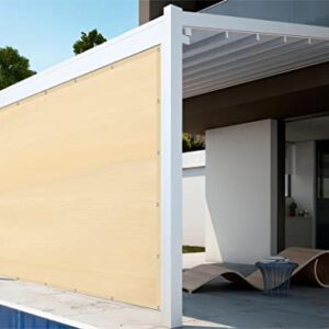 Shatex 90% Shade Fabric 6X 16ft Sun Shade Cloth Taped Edge with Grommets Sun-Block Mesh Shade for Pergola Cover Canopy Wheat, 12 Bungee Balls