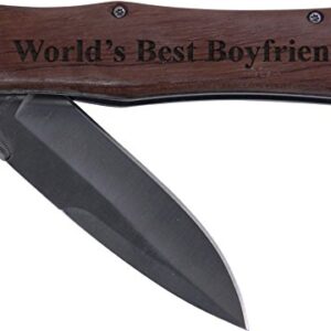 CustomGiftsNow World's Best Boyfriend Folding Stainless Steel Pocket Knife, (Wood Handle