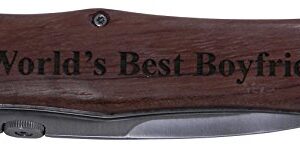 CustomGiftsNow World's Best Boyfriend Folding Stainless Steel Pocket Knife, (Wood Handle