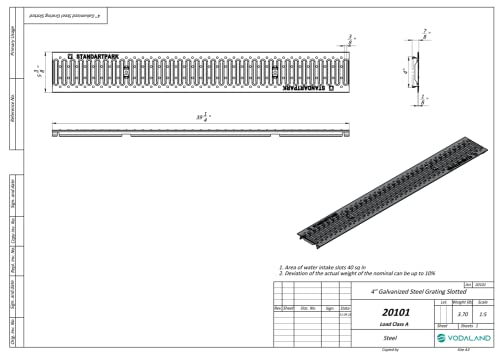 Vodaland - 4 inch Trench Drain Stamped Steel Package - 4.8" Depth - PC8020