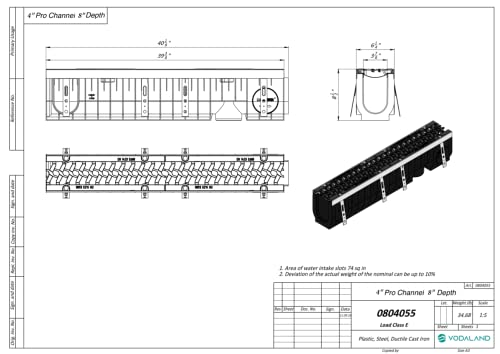 Vodaland - 4 inch Trench Drain cast Iron Complete Set