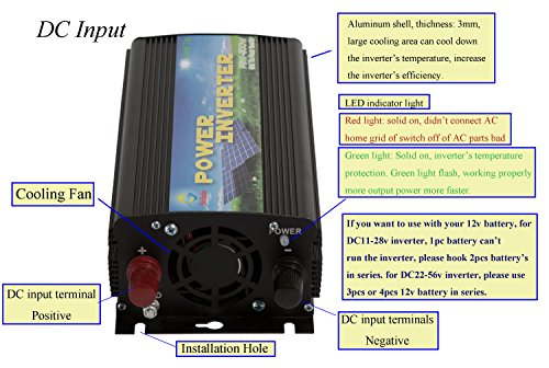 Solinba Grid Tie Solar Inverter 500w DC11-28v to AC90-130v for 12v Solar System