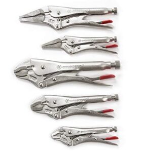 crescent 5 piece 5 inch, 7 inch & 10 inch curved jaw & 6 inch & 9 inch long nose locking pliers with wire cutter - clp5setn