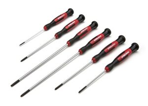 steelman precision steel shaft 6-piece long electronics screwdriver set, variety of slotted/phillips sizes, swivel-head, magnetic tips