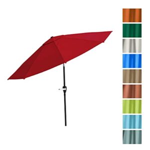 Pure Garden 10-Foot Patio Umbrella With Hand Crank and Auto Tilt - Outdoor Shade and Shelter for Decks, Porches, and Patios, Red