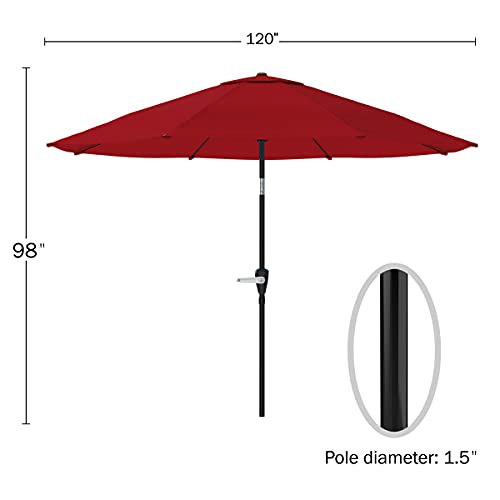 Pure Garden 10-Foot Patio Umbrella With Hand Crank and Auto Tilt - Outdoor Shade and Shelter for Decks, Porches, and Patios, Red